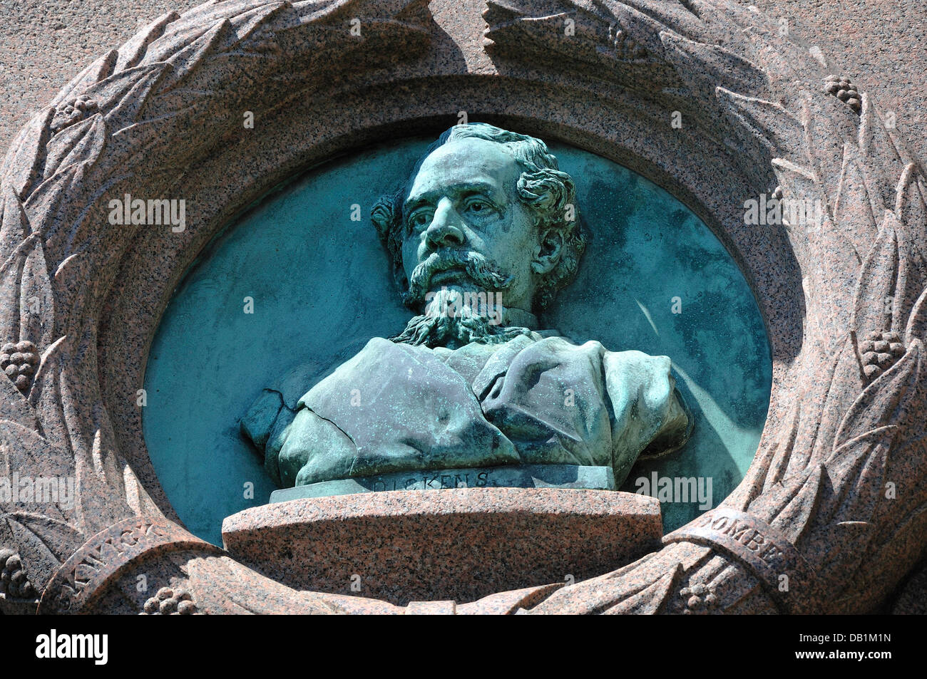 Broadstairs, Kent, England, UK. Bust of Charles Dickens in the wall of ...
