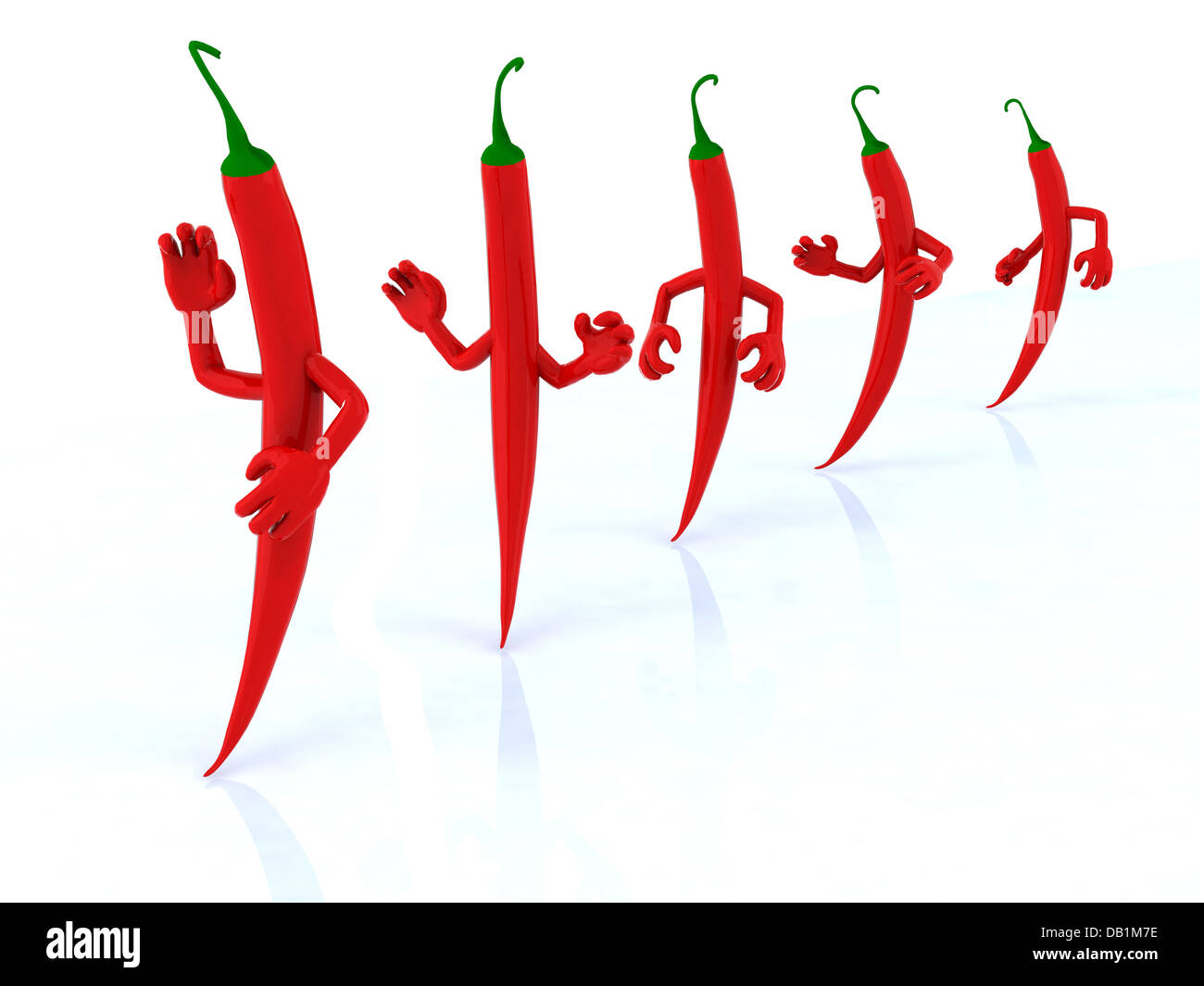 five red chilli peppers with arms, 3d illustration Stock Photo - Alamy