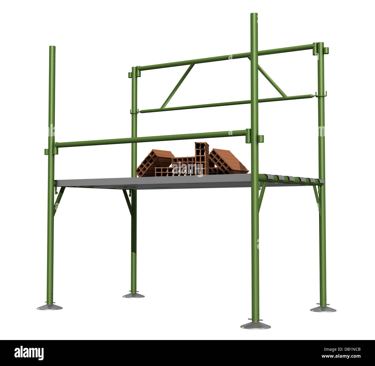Green scaffold with bricks isolated on white Stock Photo - Alamy