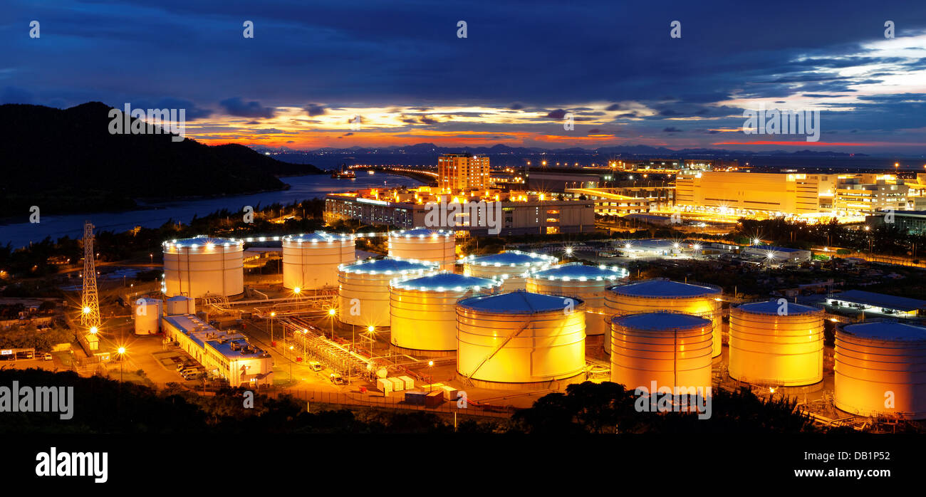 Oil tanks at night , hongkong tung chung Stock Photo - Alamy
