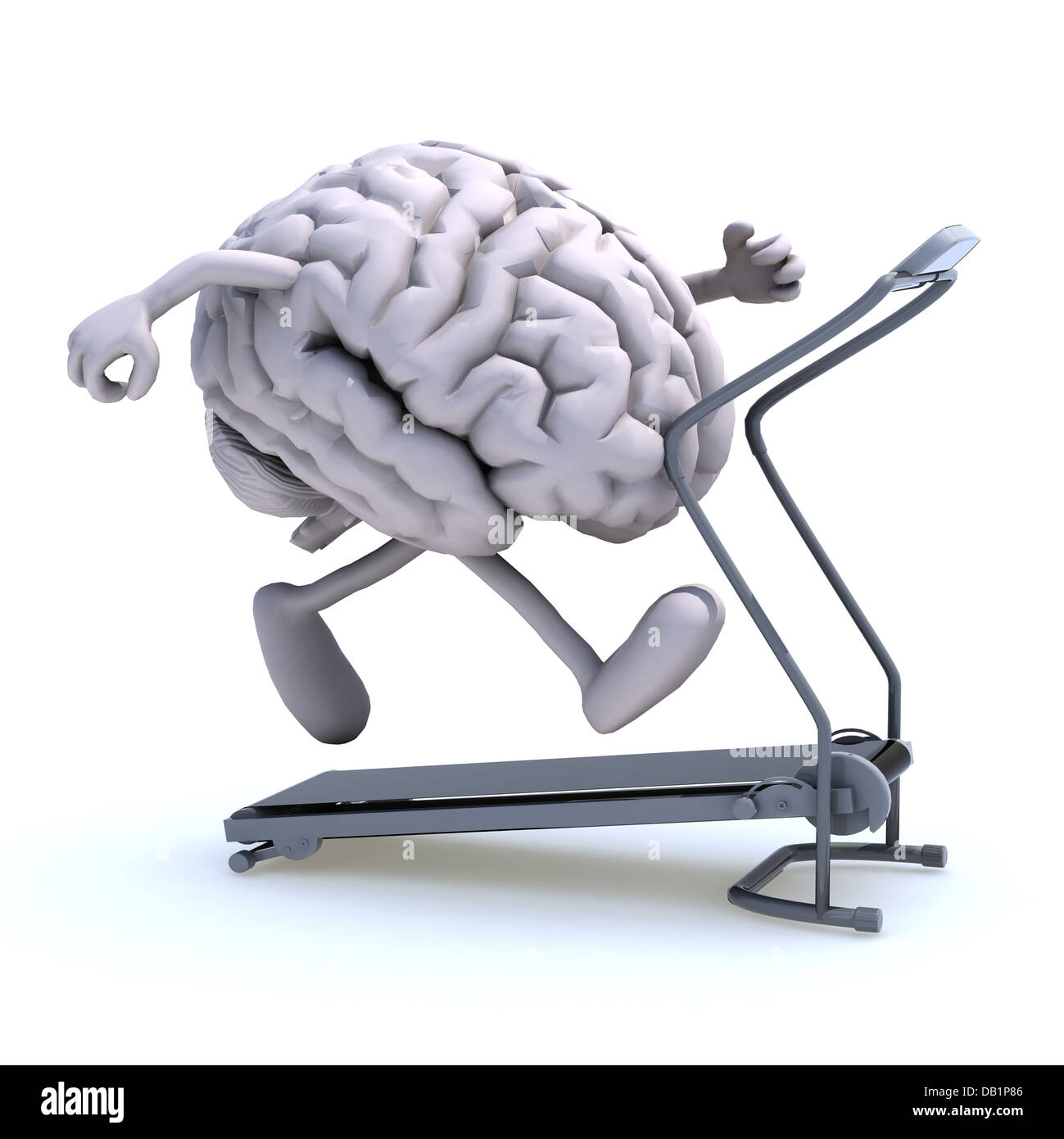 human brain with arms and legs on a running machine, 3d illustration ...