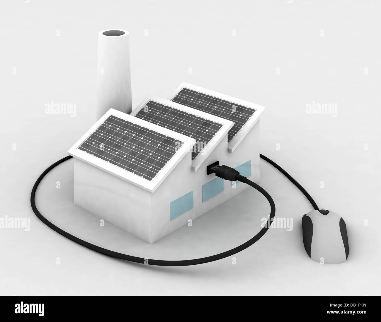 factory with solar panels and usb mouse, 3d illustration Stock Photo ...