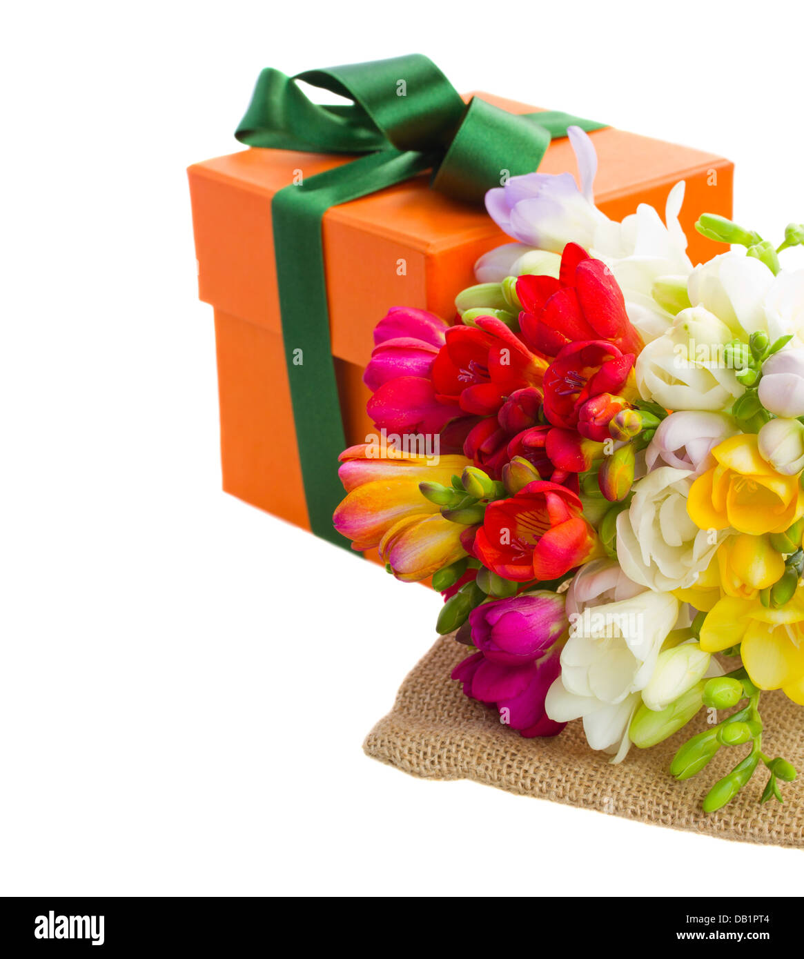 freesia flowers with gift box Stock Photo - Alamy
