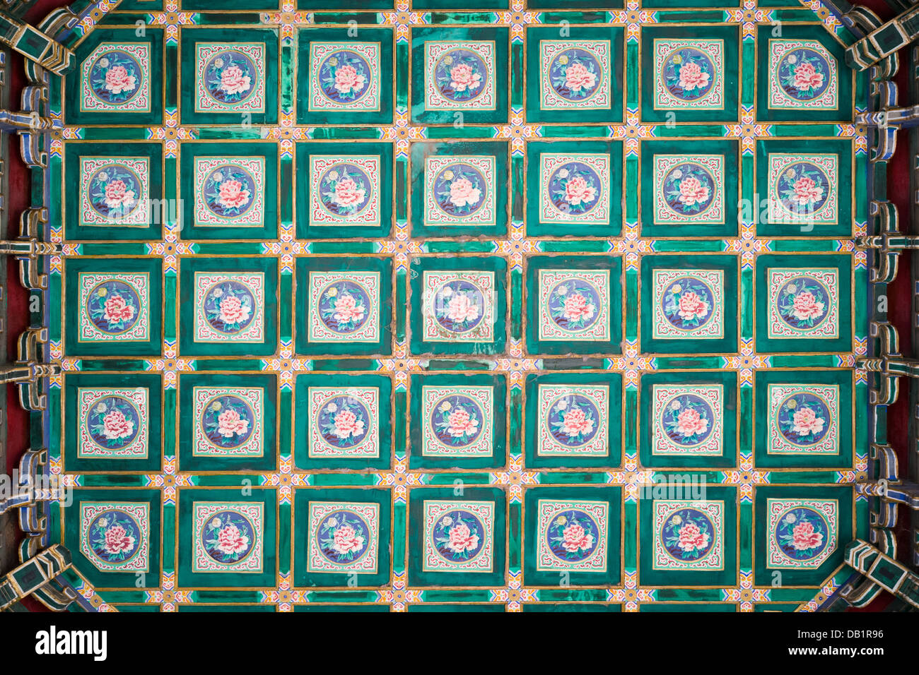 The ceiling pattern of a traditional Chinese Temple. Shot in the Summer ...