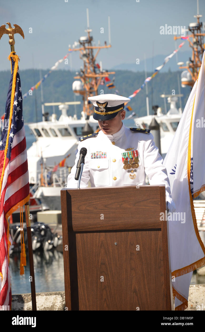 Gives his remarks during a change of command ceremony hi-res stock ...