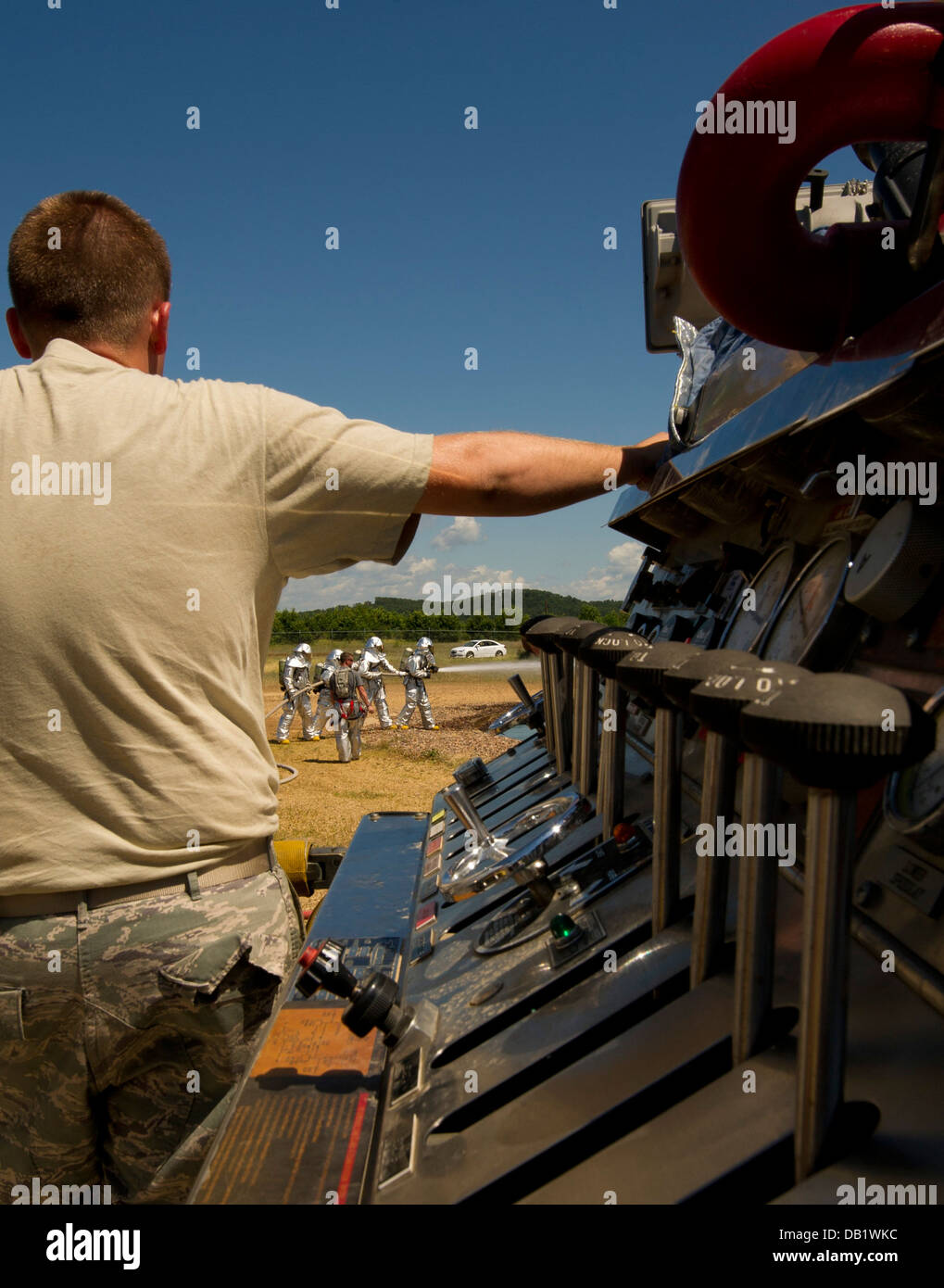 U.S. Air Force Senior Airman Joshua Speakman, a firefighter assigned to ...