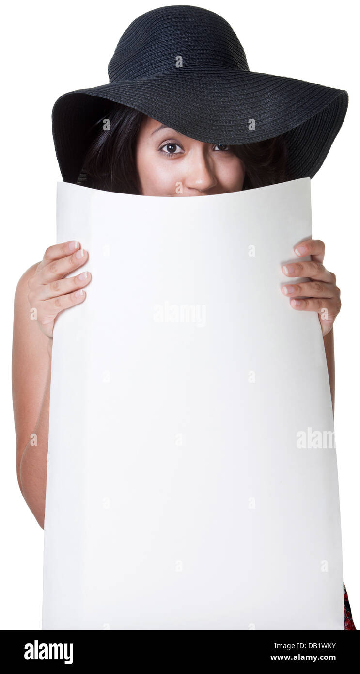 Cute Lady Hiding Behind Poster Stock Photo - Alamy