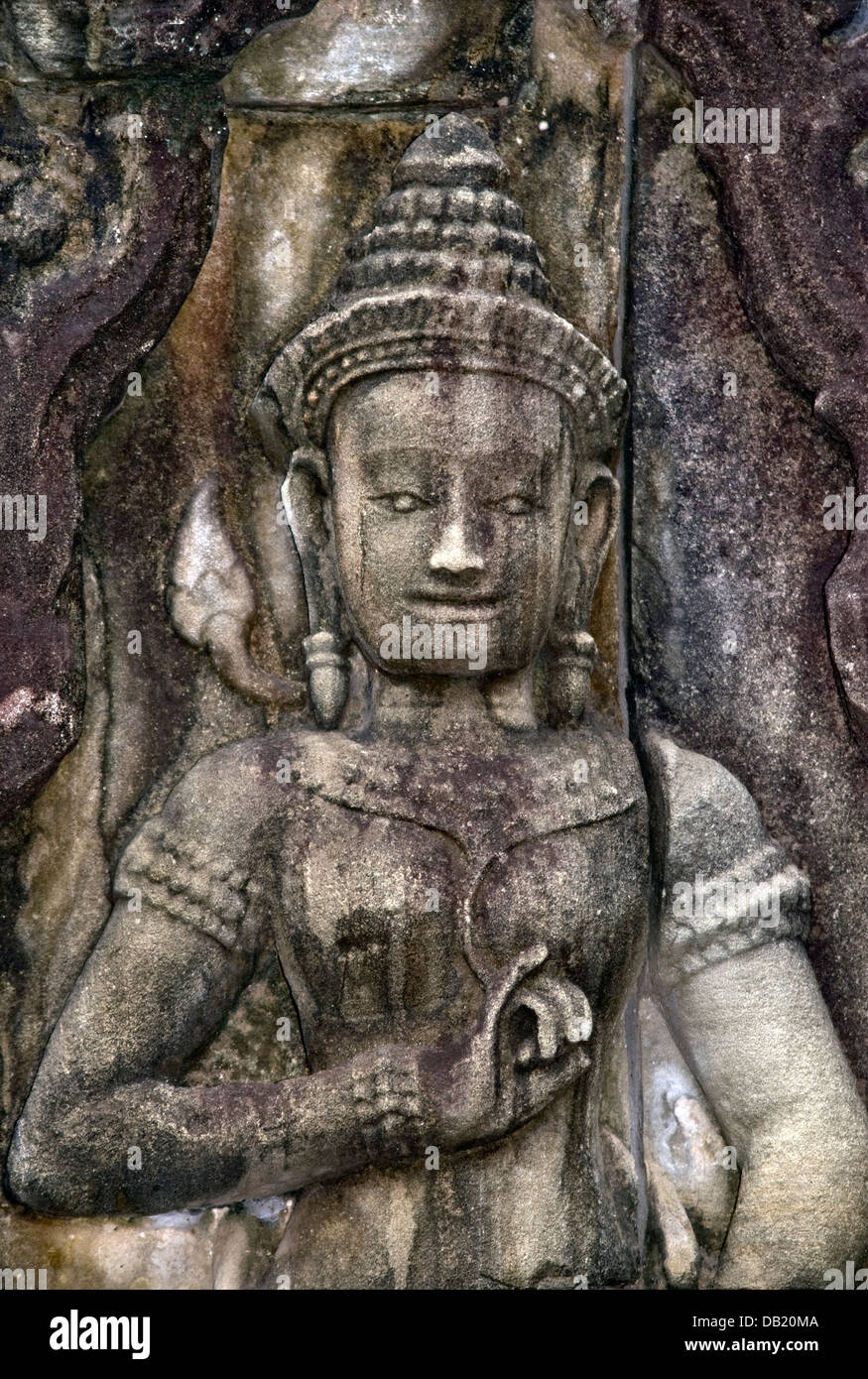 Close up of a stone carving at the Angkor Wat Temple, Siam Reap ...