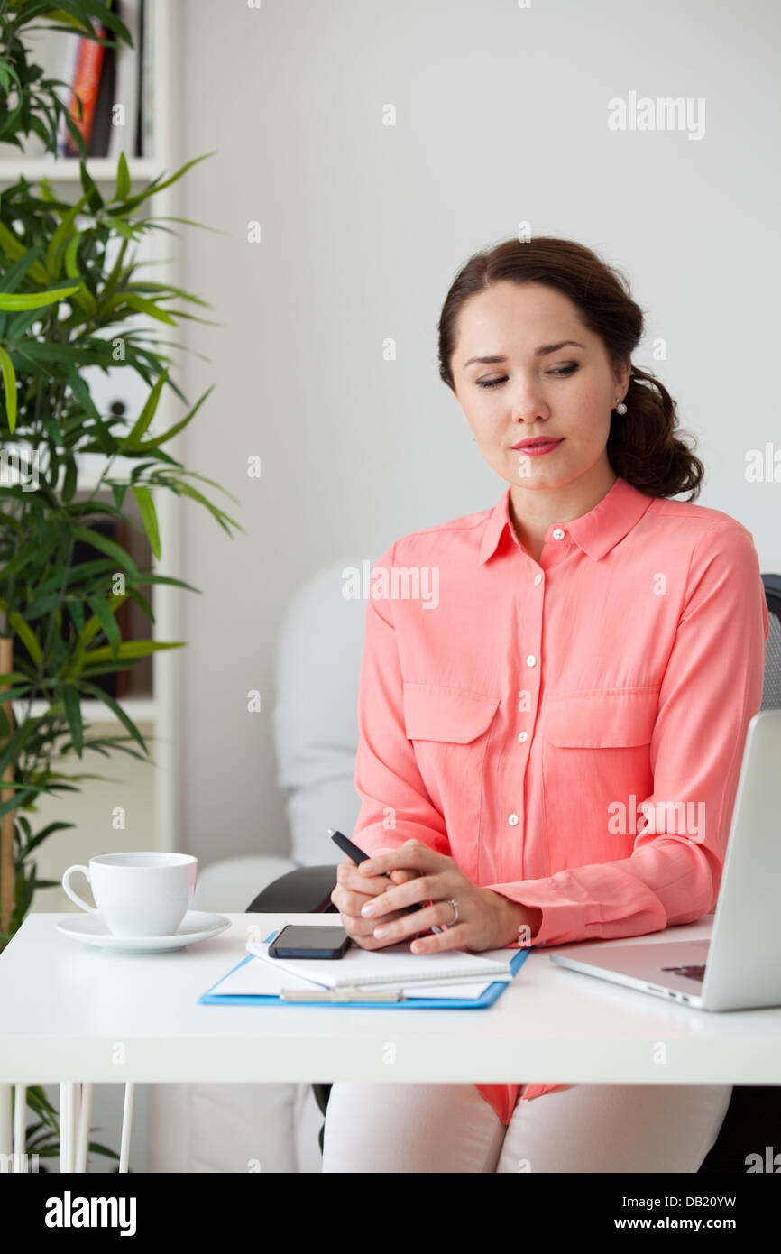 Portrait of a beautiful business woman working on her desk in an office ...