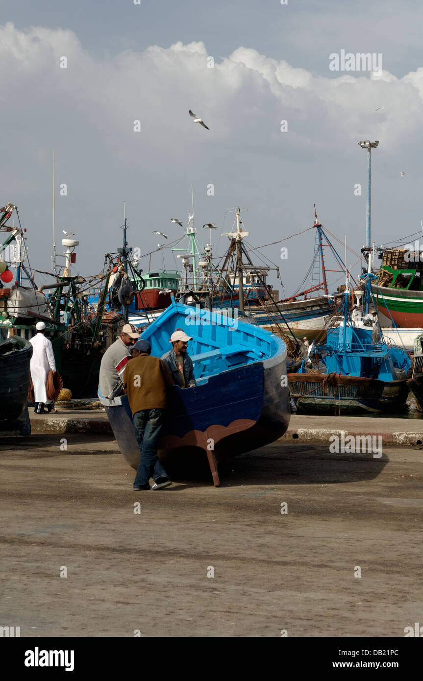 The iconic blue fishing boats of Essaouira, Morocco, North Africa Stock ...