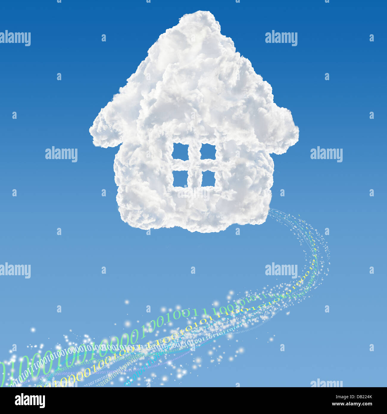 Numbers falling out from cloud shaped house - data base concept Stock ...