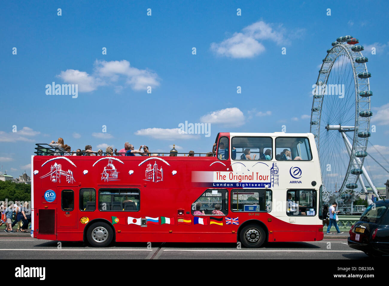 London Tour Bus Crossing Westminster Bridge, London, England Stock ...
