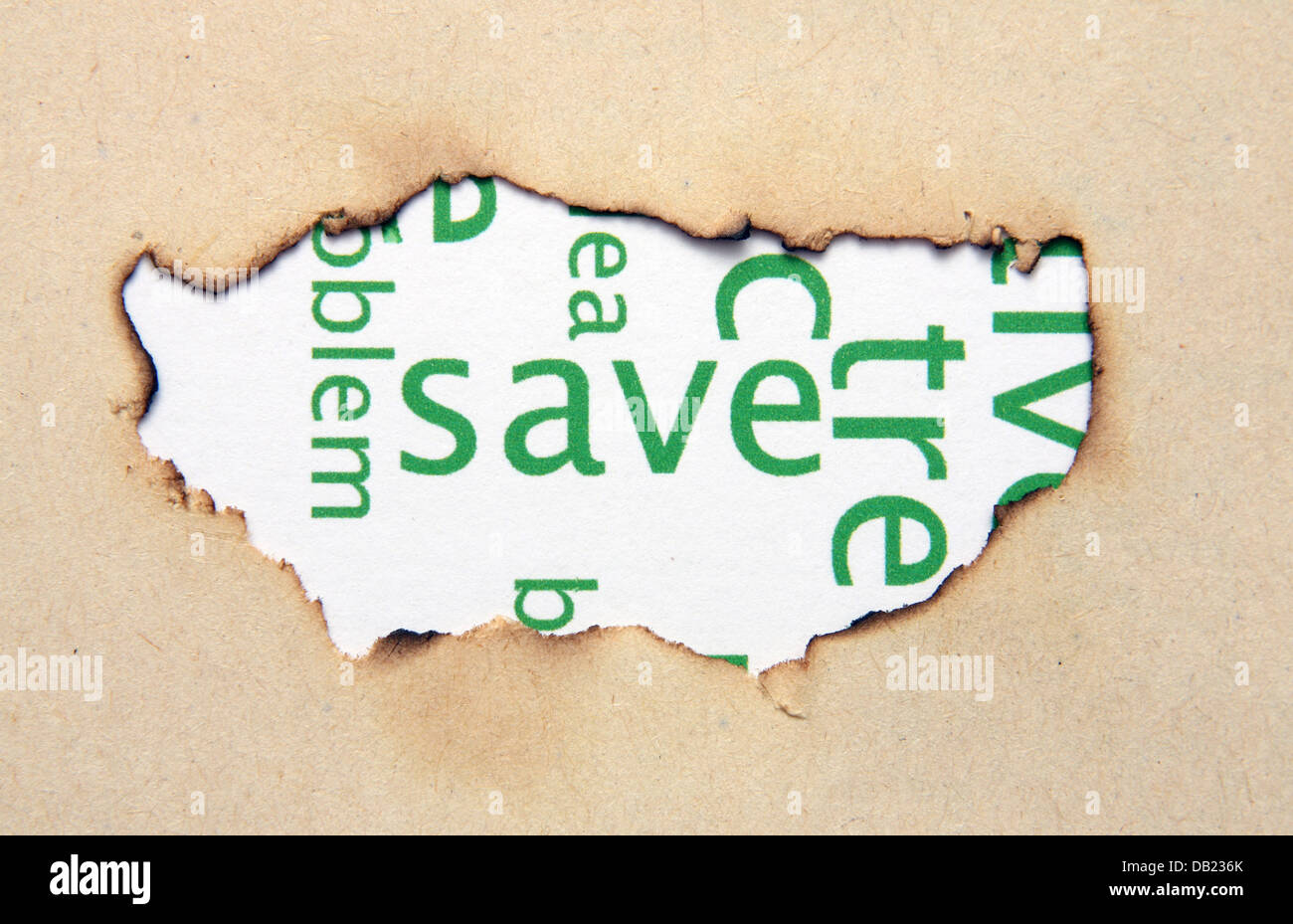 Save text in paper hole Stock Photo - Alamy
