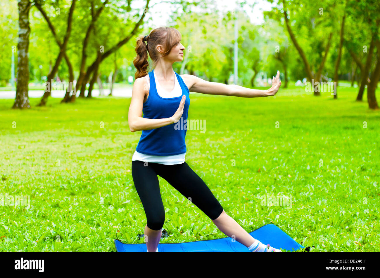 yoga woman on green grass Stock Photo - Alamy