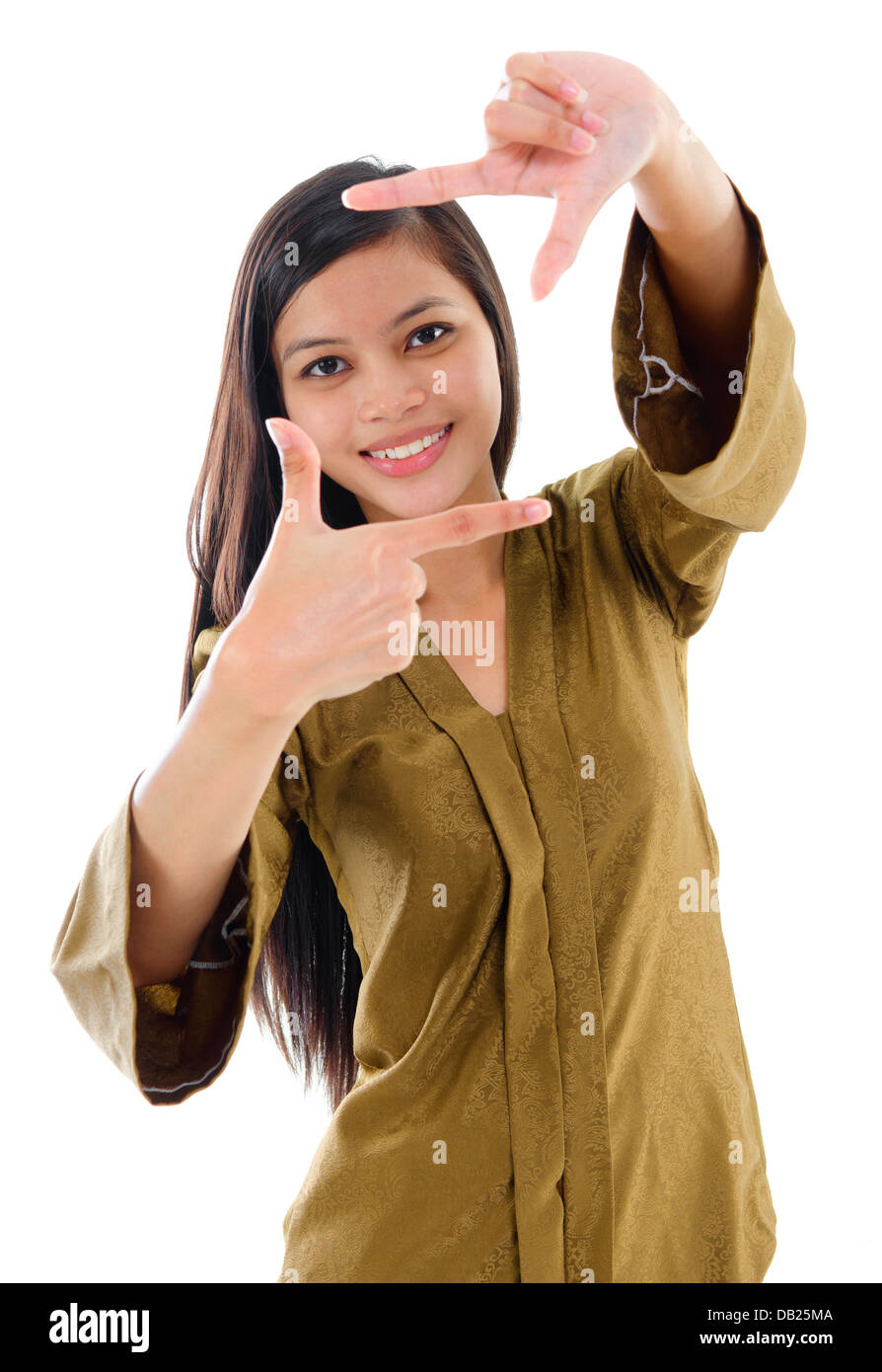 Southeast Asian Muslim female making a frame with fingers Stock Photo ...
