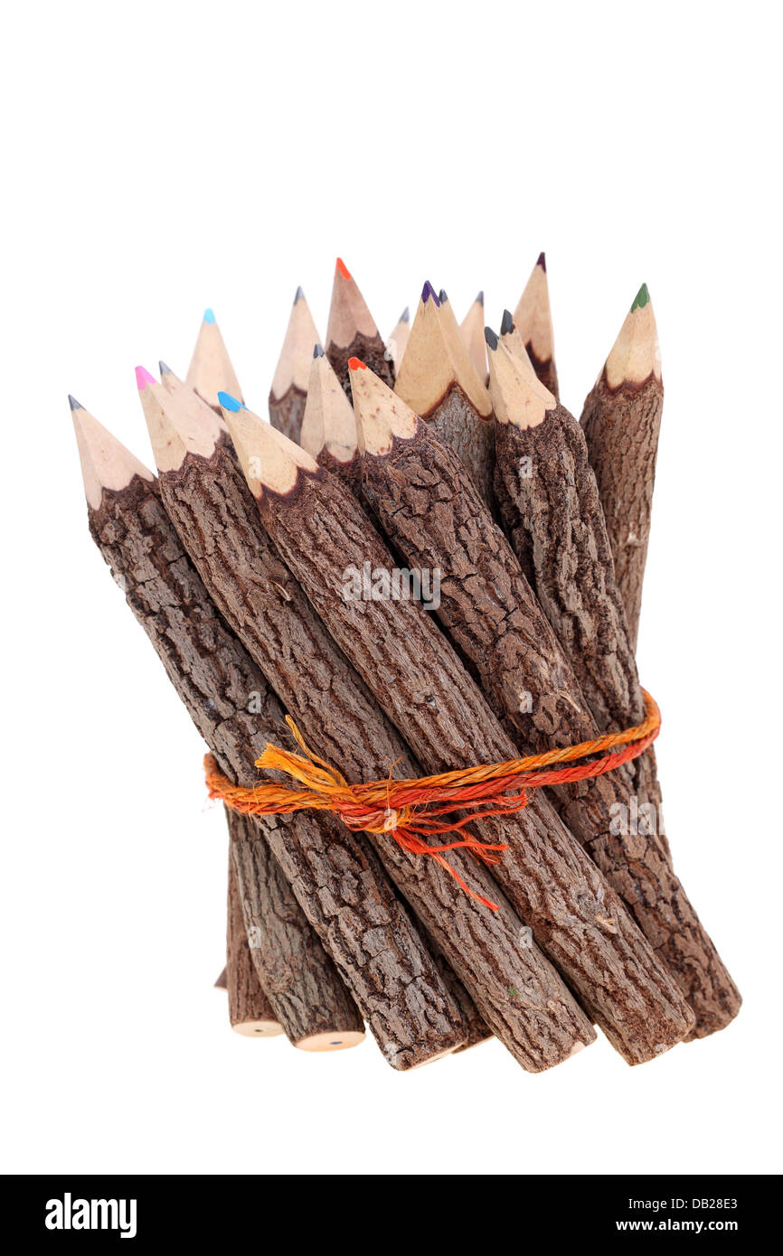 Bundle of tree trunk pencils isolated on white background Stock Photo ...