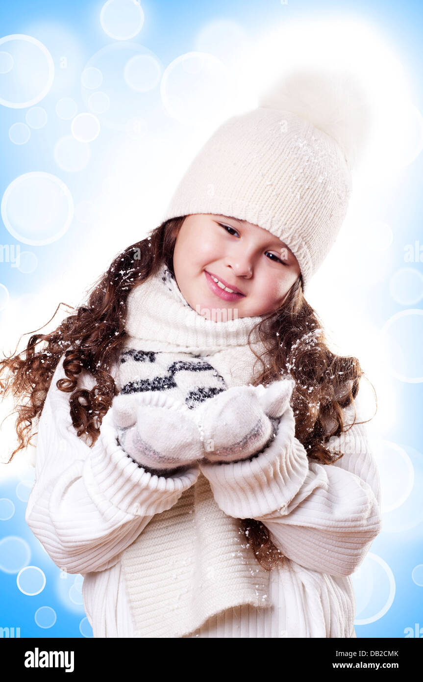 Winter Girl abstract white and blue background Stock Photo - Alamy
