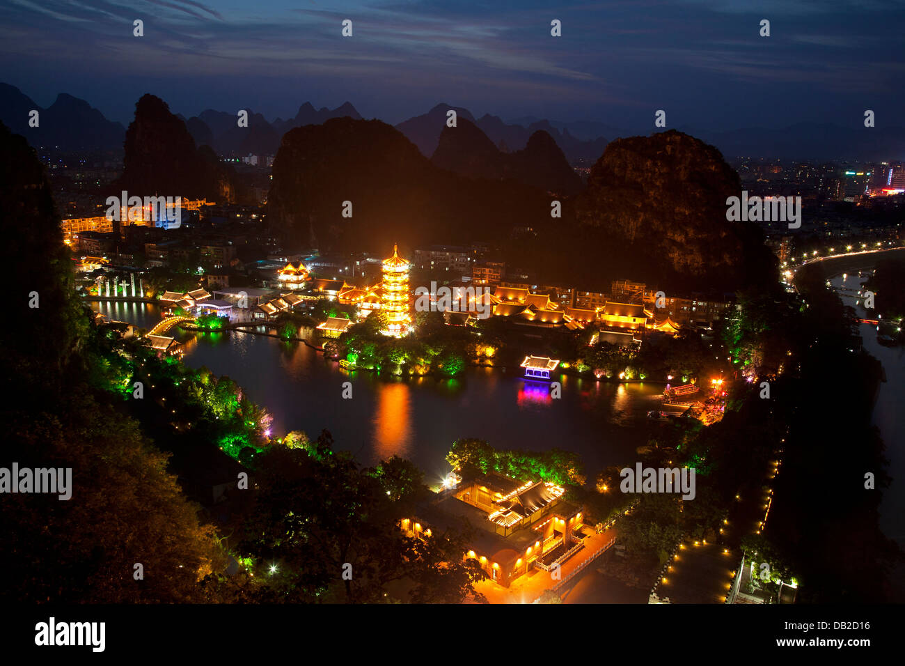 Mulong Pagoda also known as the Mulong Tower reflected in the Mulong ...