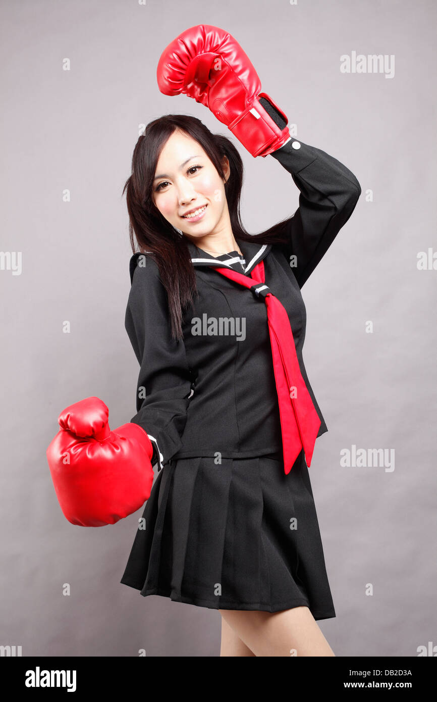 School girl plays boxing Stock Photo - Alamy