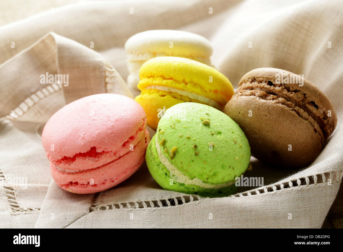 multicolored macaroon cookies, traditional French pastries Stock Photo ...