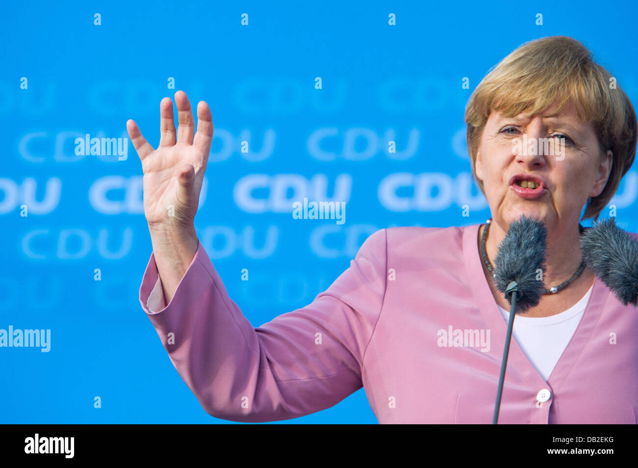 Ruegen, Germany. 22nd July, 2013. German Chancellor Angela Merkel (CDU) speaks at an election ...