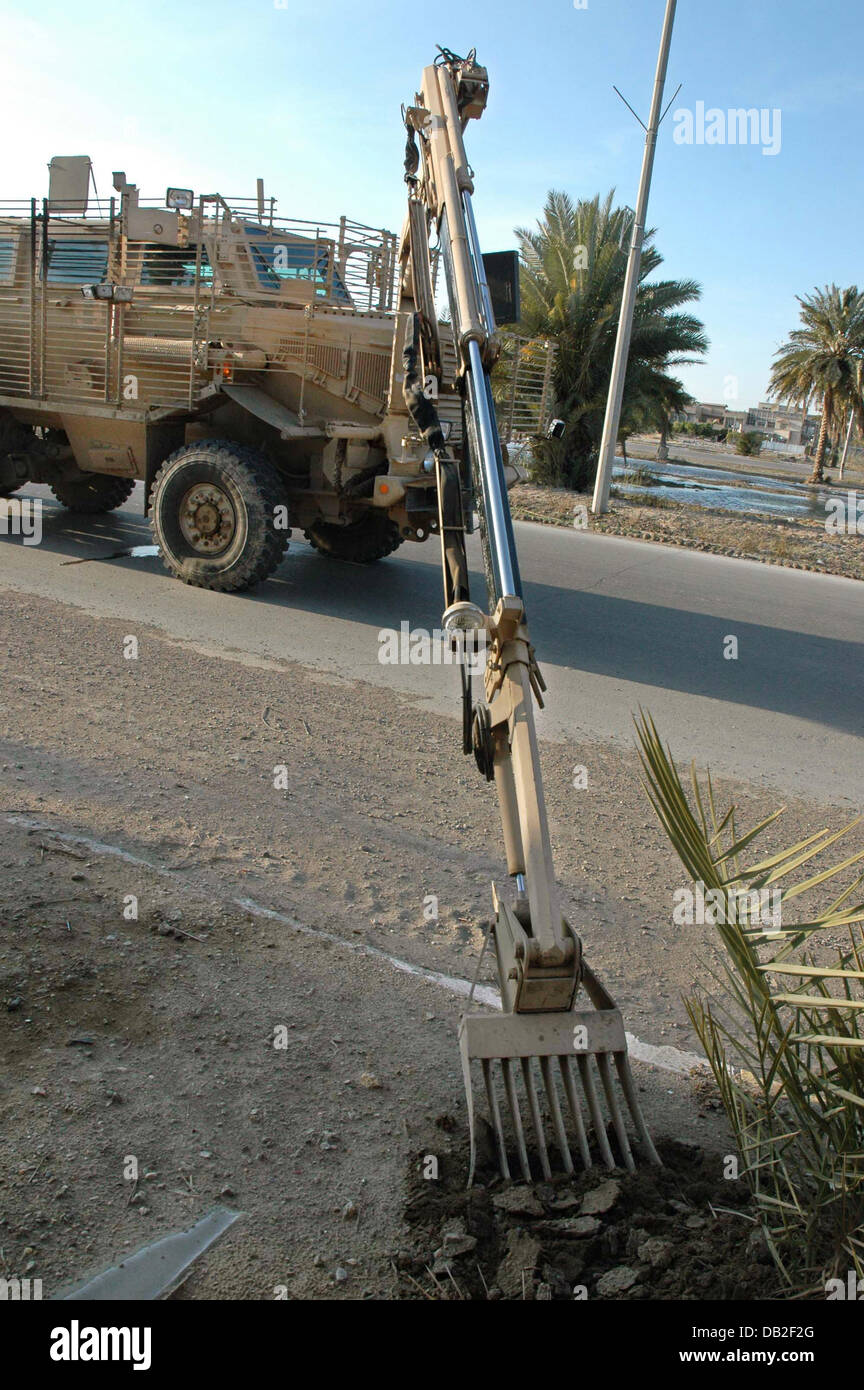 A Buffalo Mine Protected Clearance Vehicle (MP/CV) searches the 'Irish ...