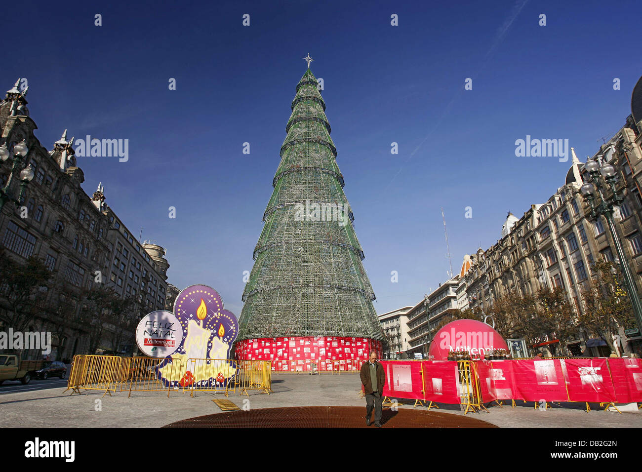 An artificial christmas tree is put up at a square in the city centre ...