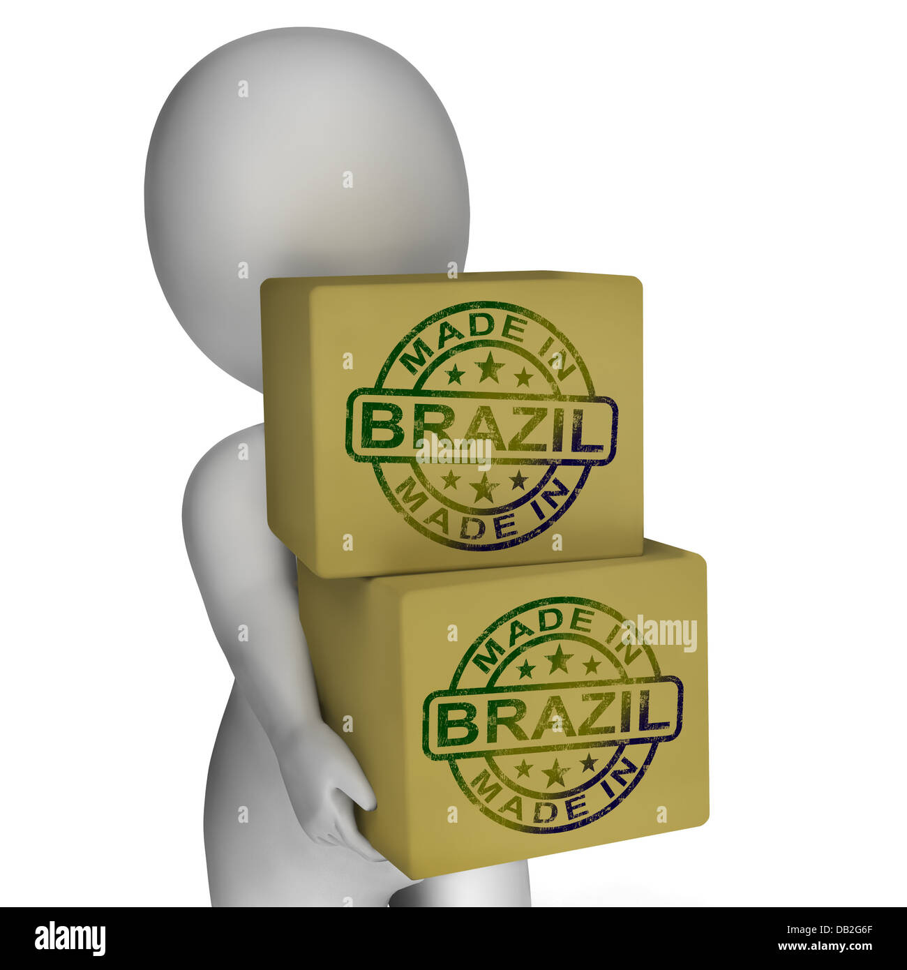 Made In Brazil Stamp On Boxes Shows Brazilian Products Stock Photo - Alamy