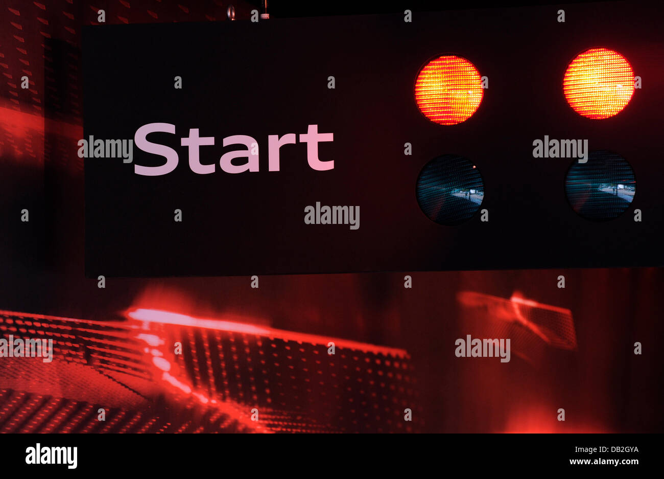 The starting lights at the race track of Audi glow red at the ...