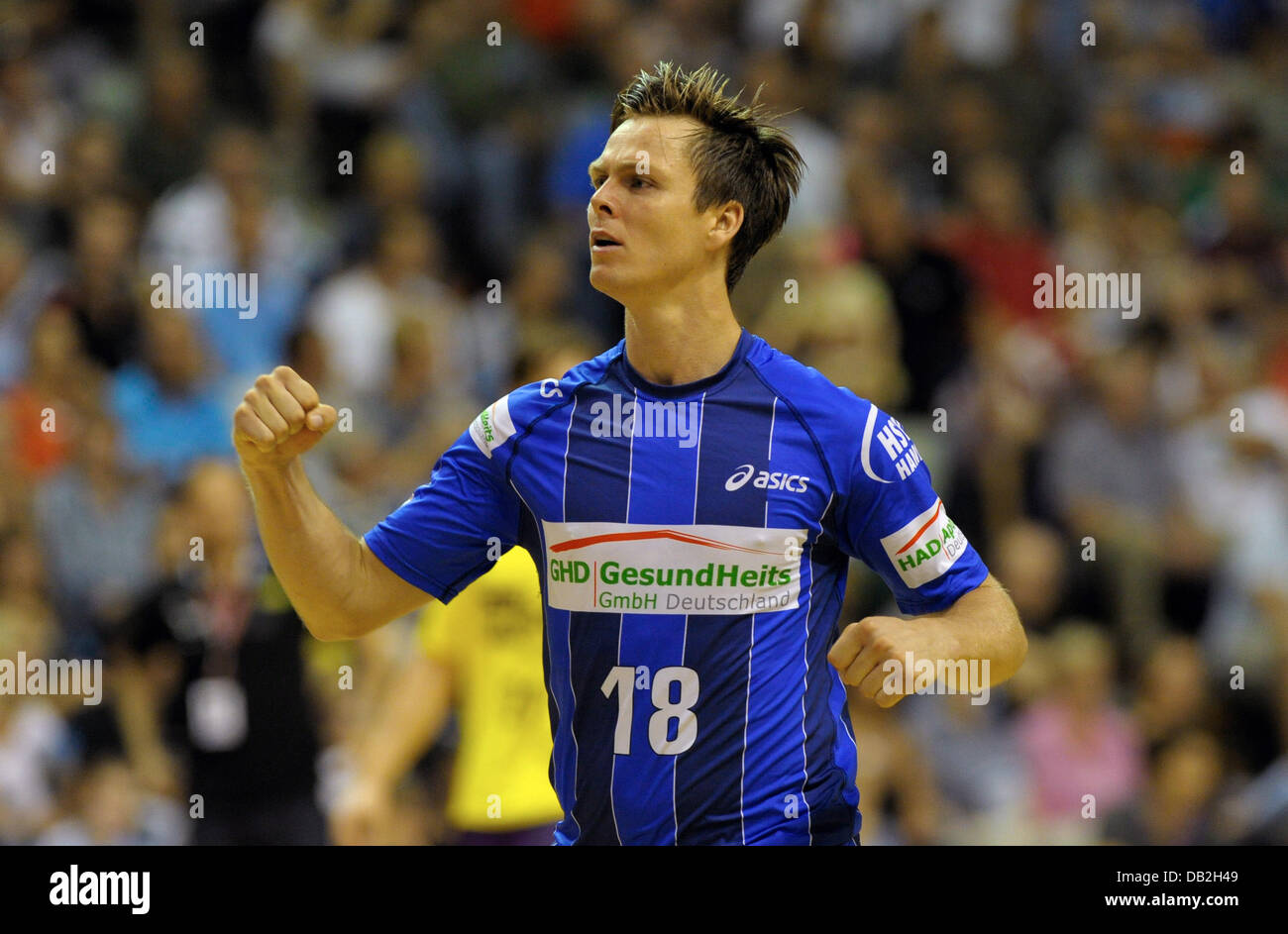 Hamburg's Hans Lindberg makes a fist during the German Handball ...
