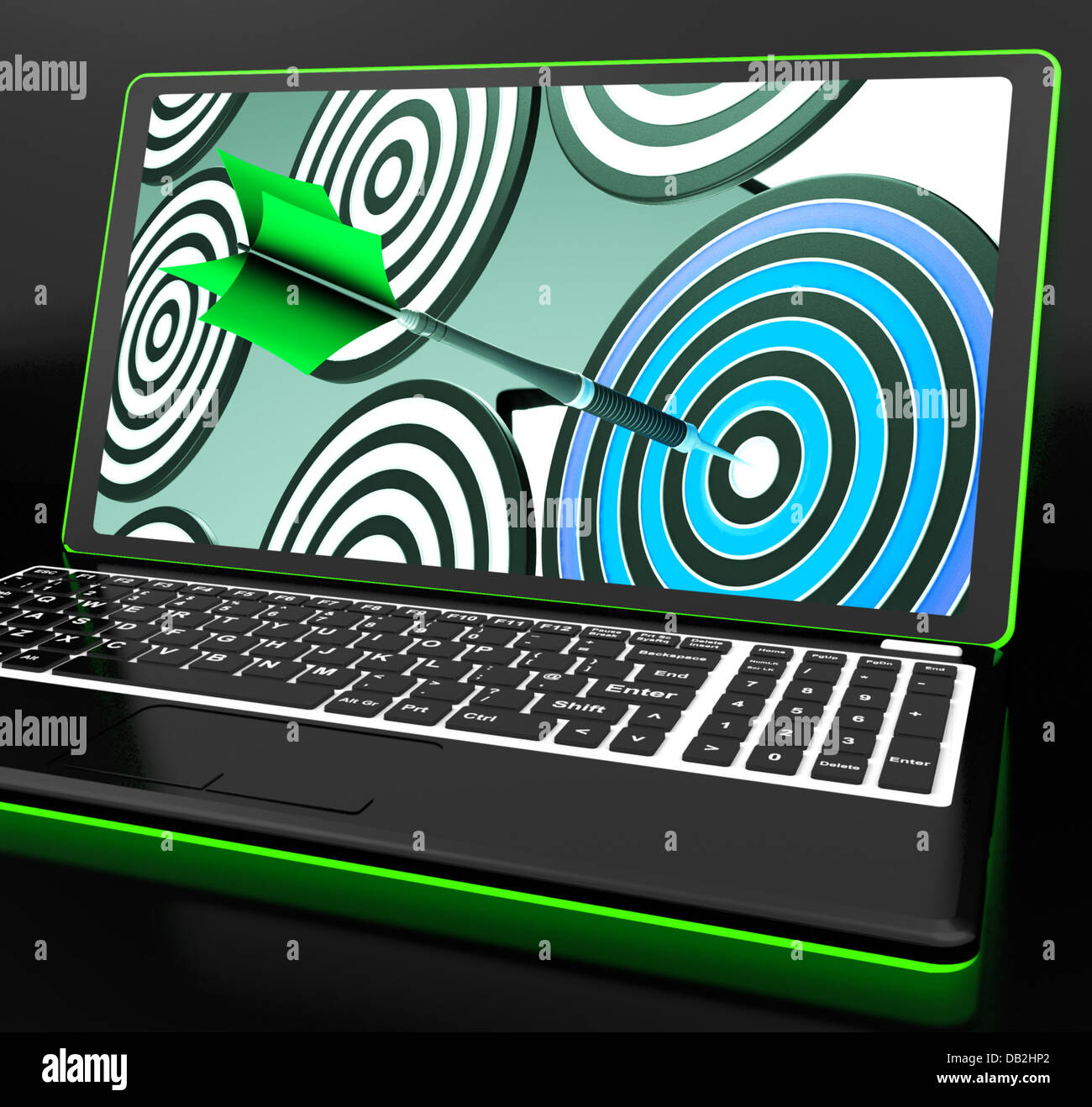 Target Hit On Laptop Showing Online Archery Or Shooting Stock Photo - Alamy