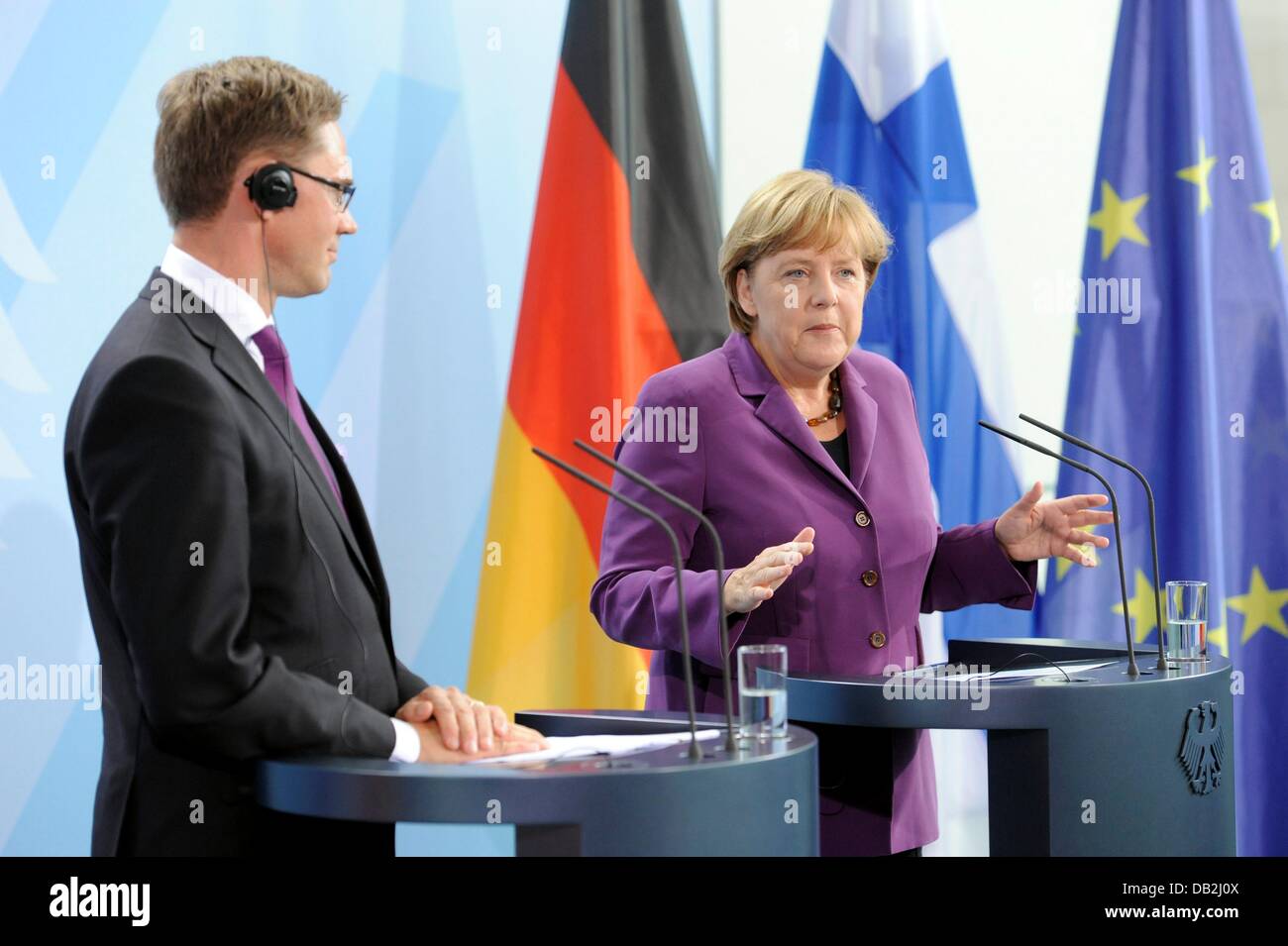 German Chancellor Angela Merkel (R) and Finnish Prime Minister Jyrki ...