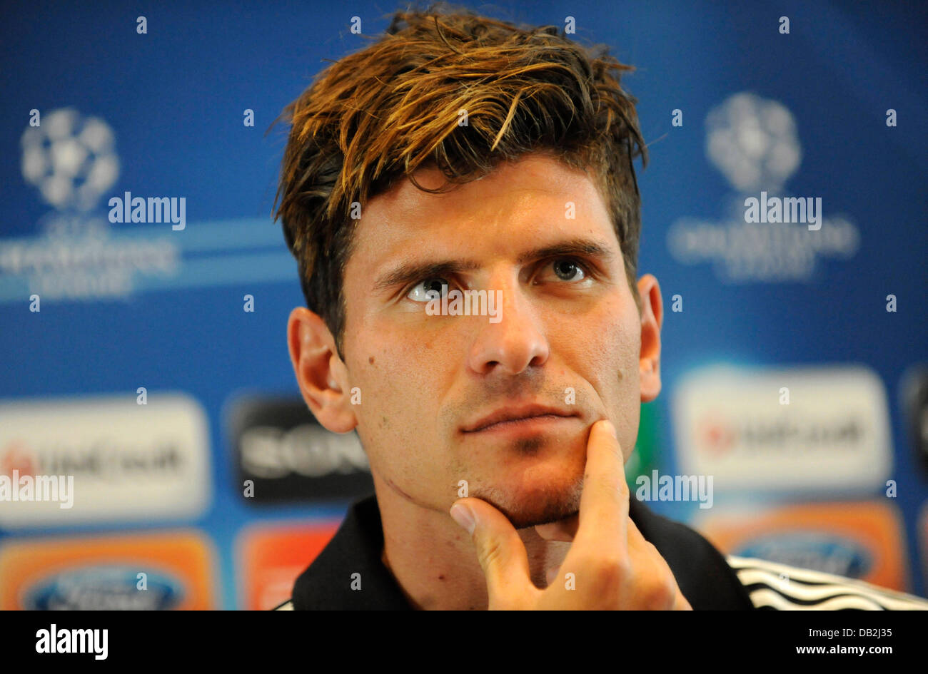 Mario Gomez of the Bundesliga club FC Bayern Munich attends a press ...