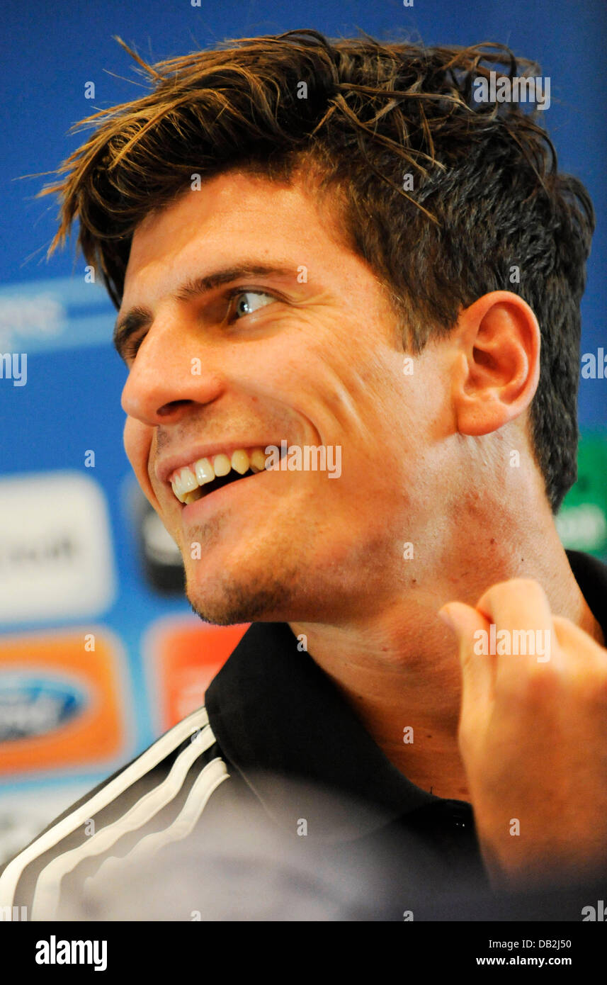 Mario Gomez of the Bundesliga club FC Bayern Munich attends a press ...