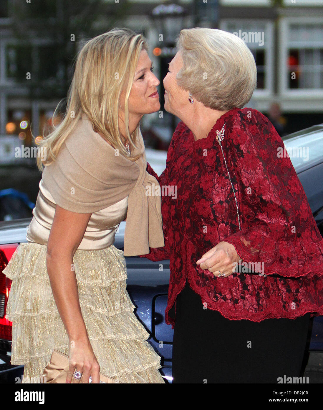 Queen Beatrix of The Netherlands (R) and Princess Maxima welcome each ...