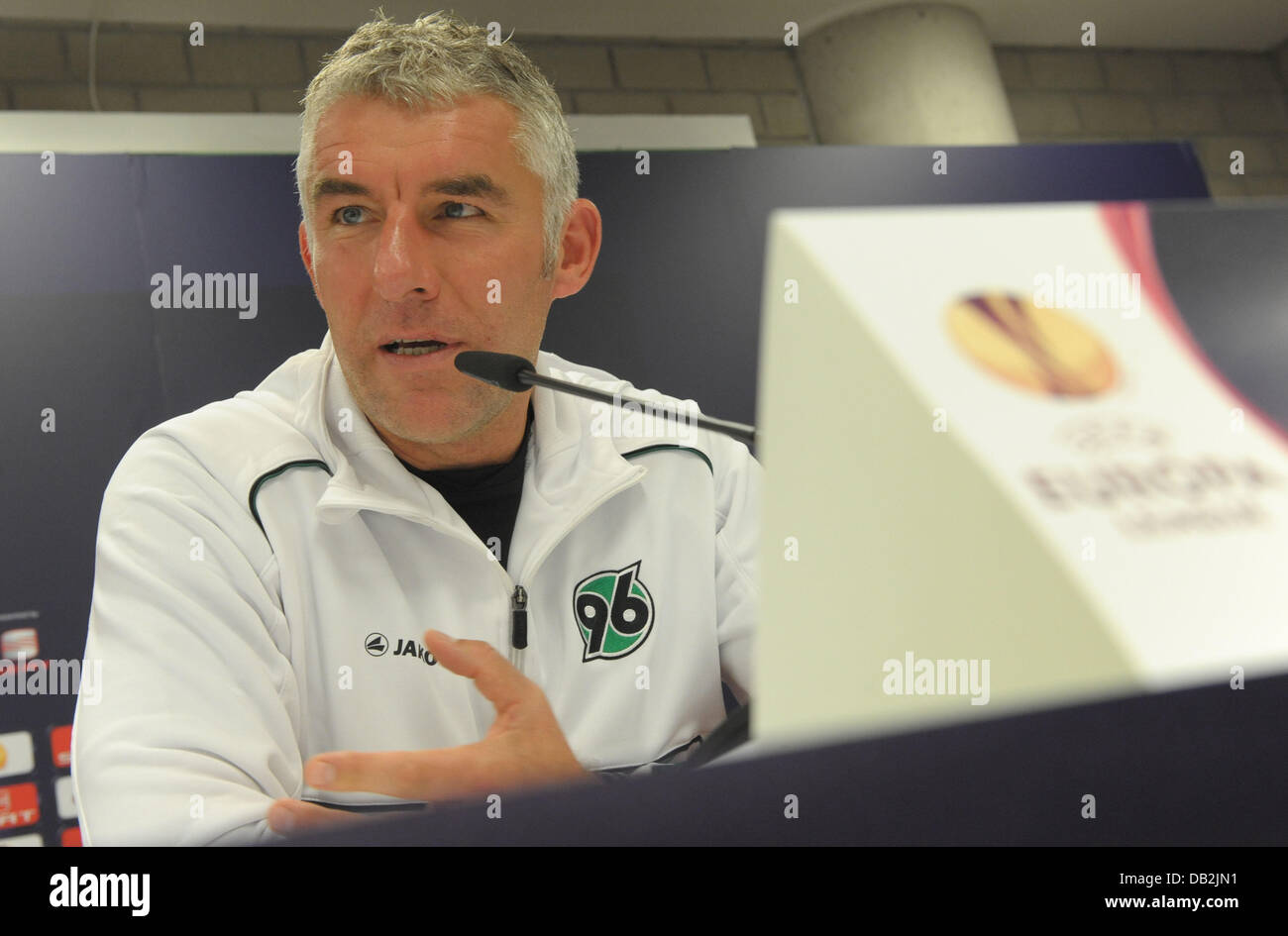 Hanover's head coach Mirko Slomka attends a press conference at the AWD ...