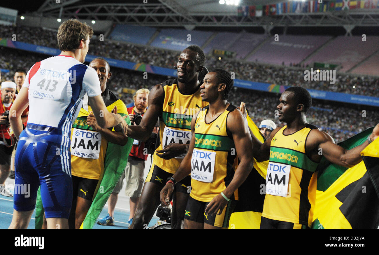 Team Jamaica Usain Bolt (3-L) Yohan Blake (2-R) Michael Frater (2-L ...