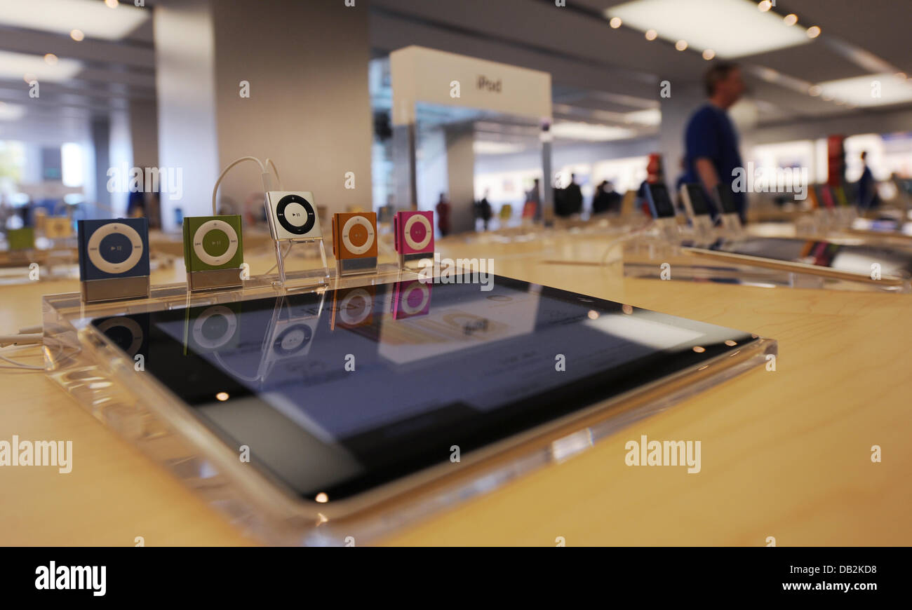 Apple products are presented inside the new Apple-Store in Hamburg ...