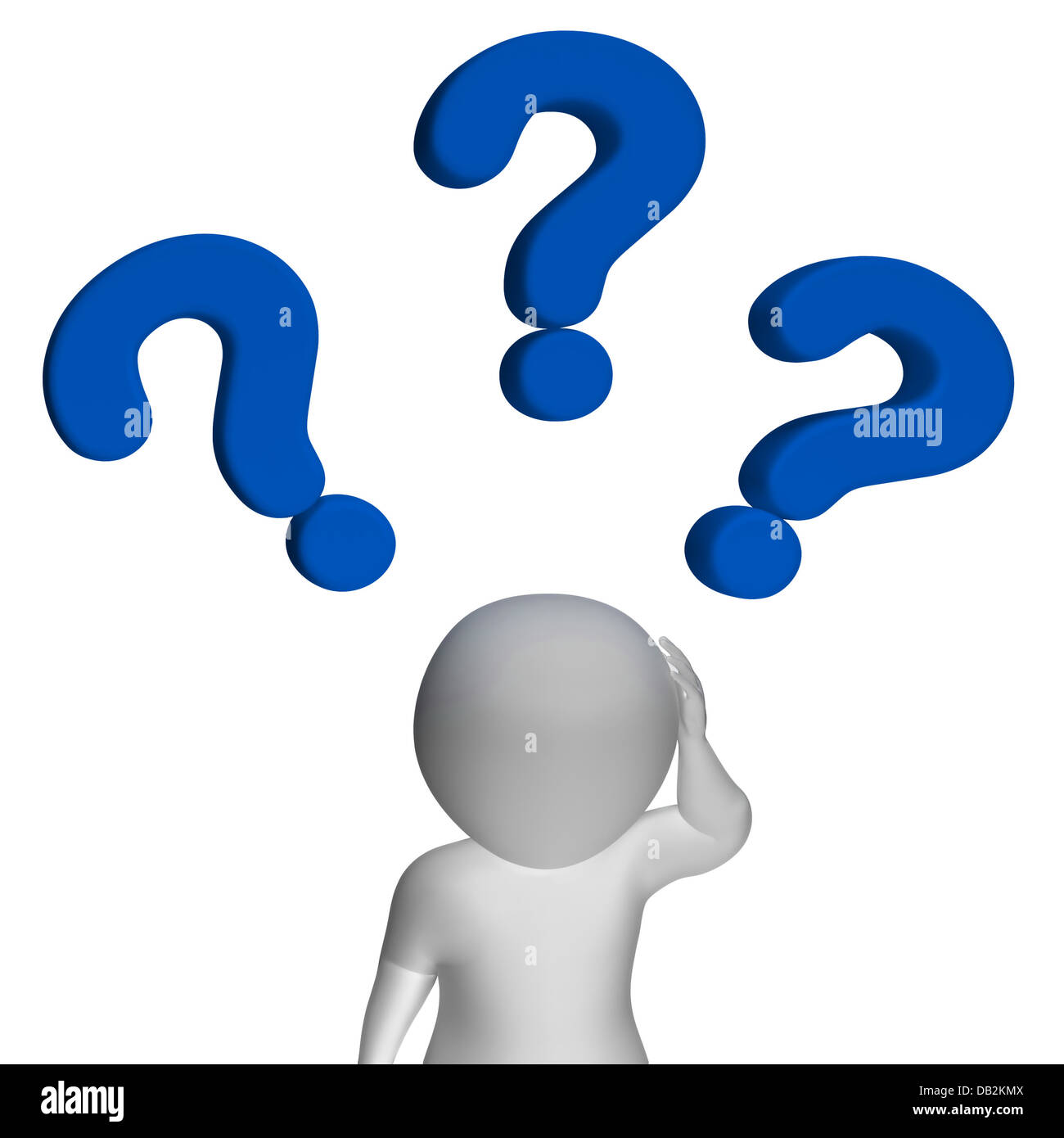 Question Marks Over Man Shows Confusion And Uncertainty Stock Photo - Alamy