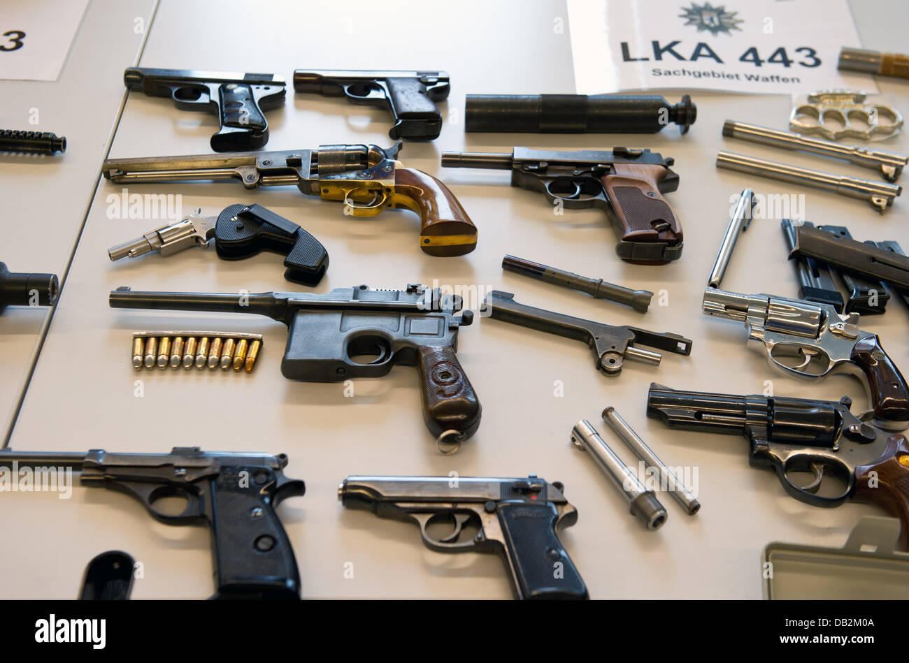 Officer Stefan Teller presents weapons and munition in Berlin, Germany ...