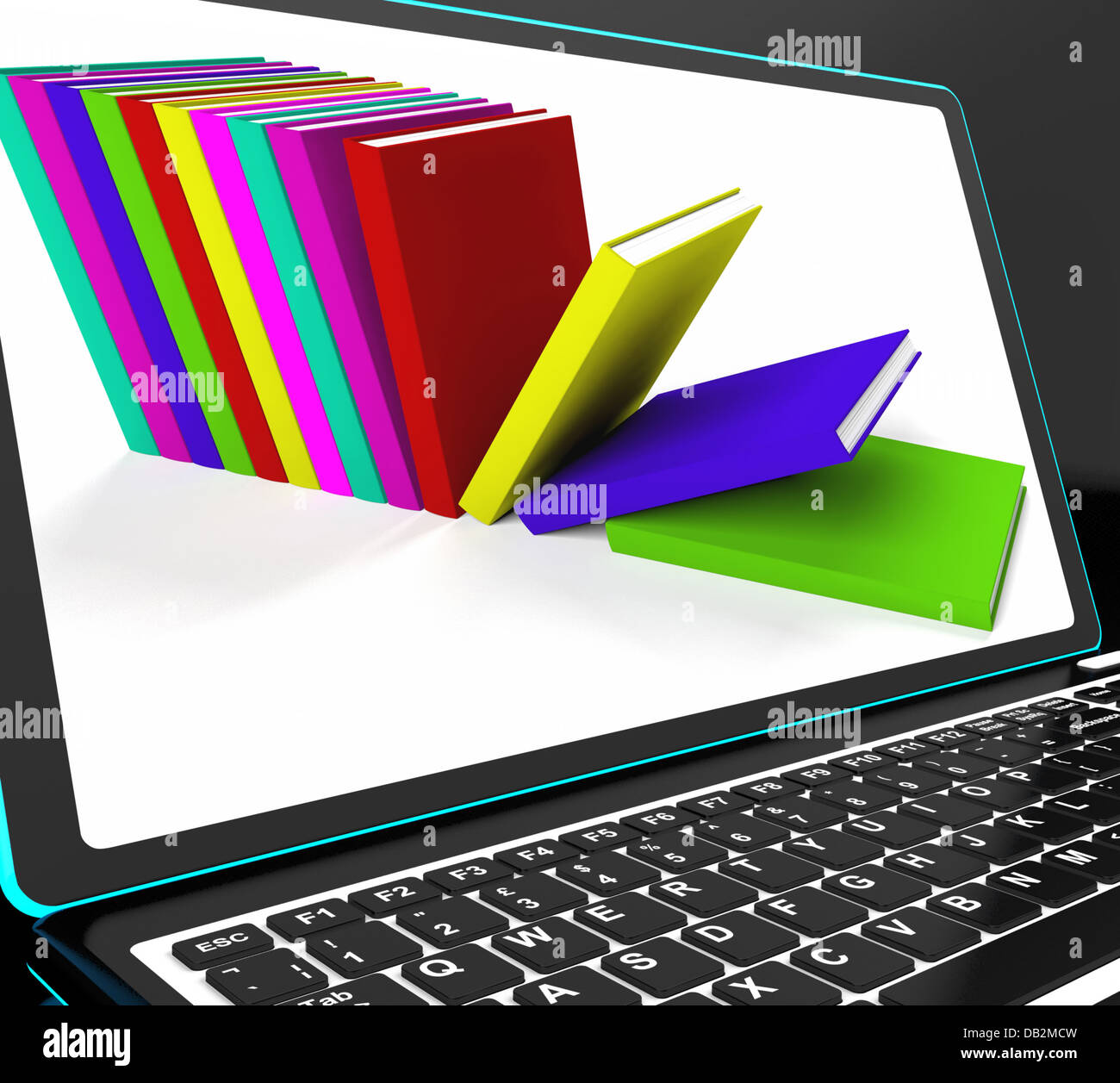 Books On Laptop Shows Bookshelf Stock Photo - Alamy