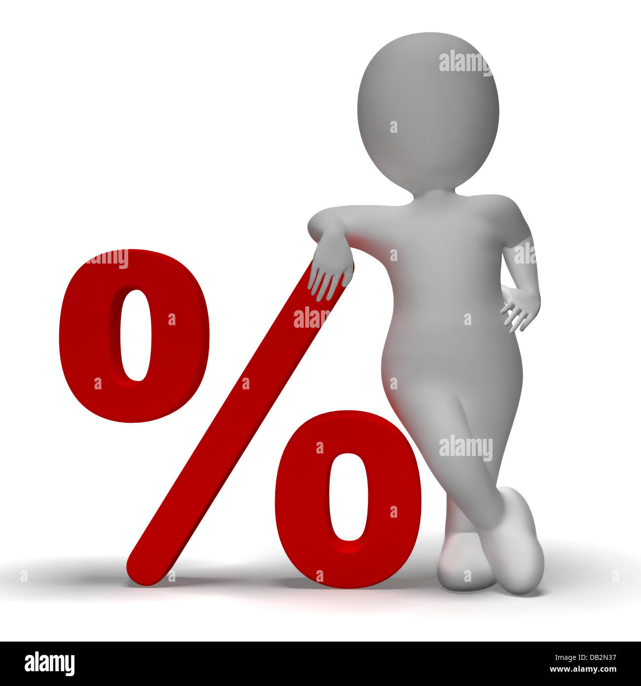 Percent Sign With 3d Man Showing Percentage Or Discount Stock Photo - Alamy