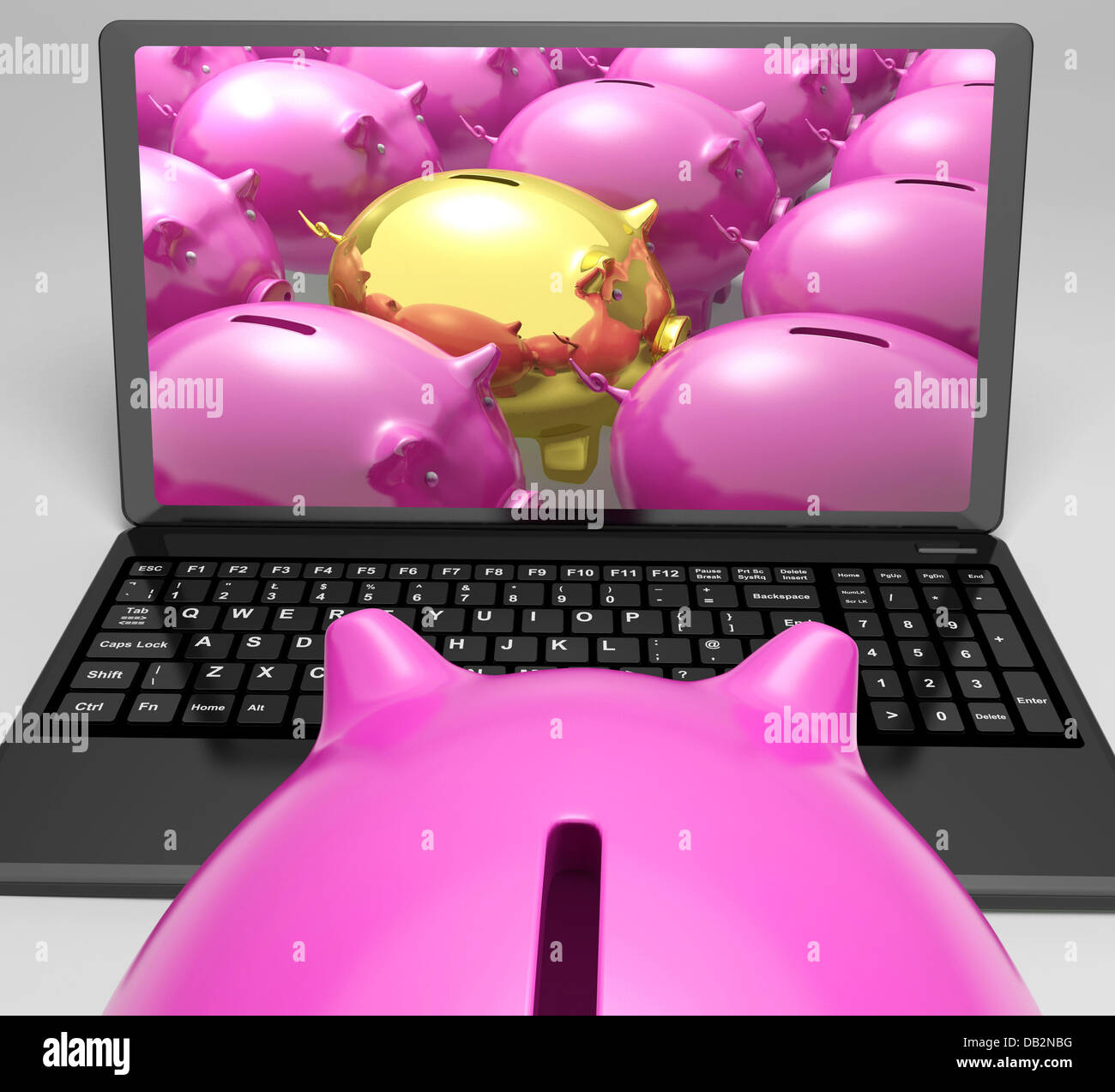 Gold Piggy Screen Shows Security And Fortune Stock Photo - Alamy