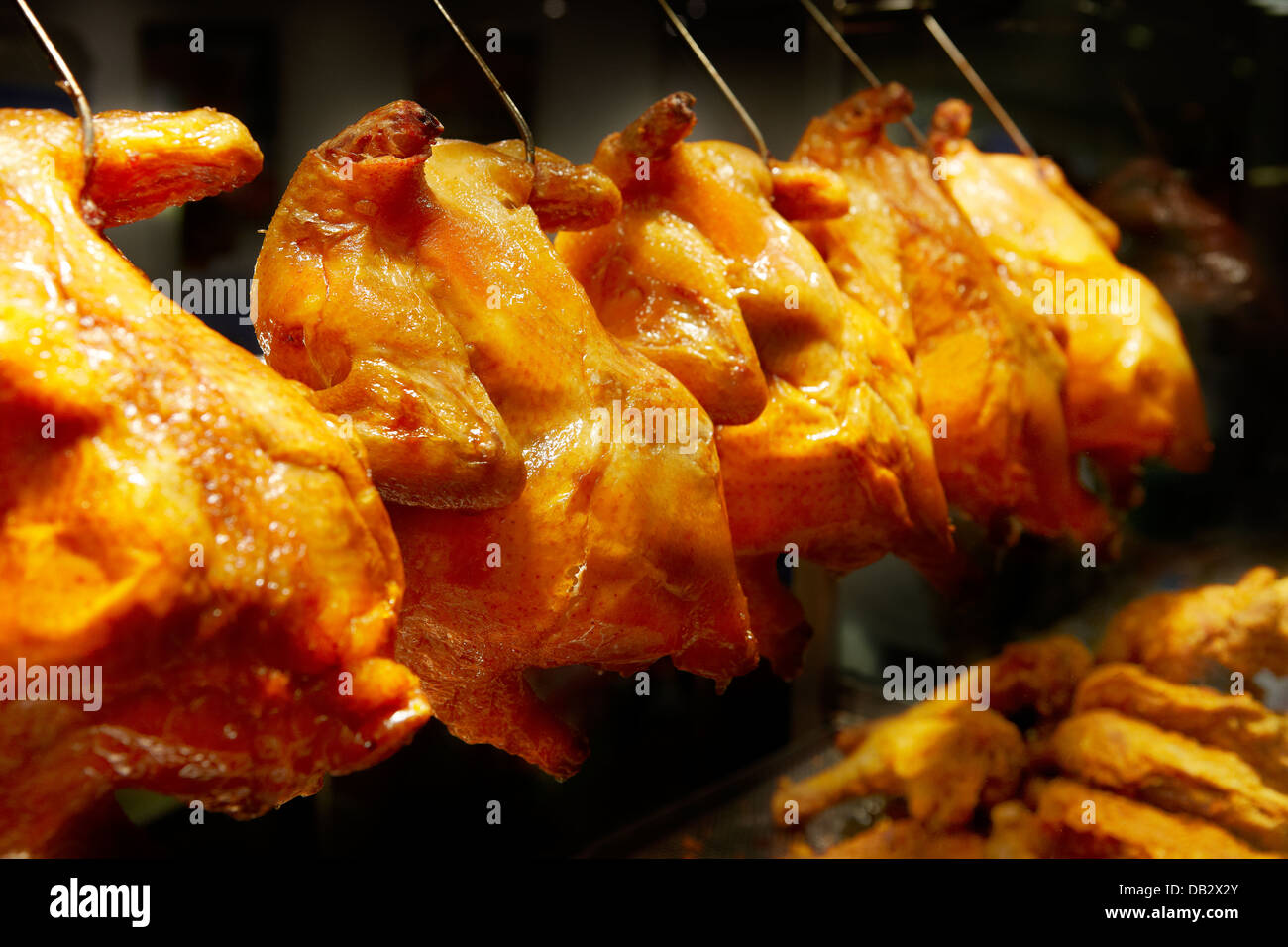 Roasted chicken displayed at a hawker stall, Singapore Stock Photo - Alamy