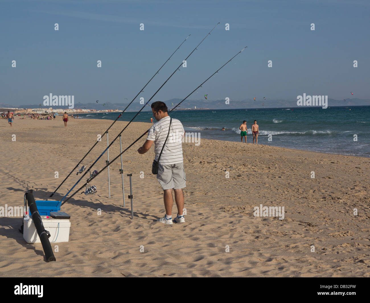 Fishing at the beach in Tarifa, Costa de la luz, Andalucia, Spain Stock ...