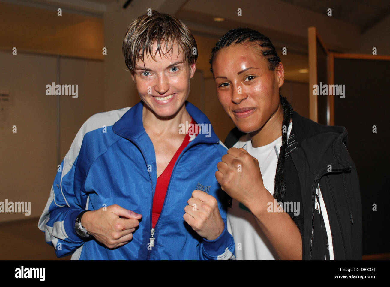 American Jill Emery and Cecilia Braekhus pictured after the fight ...