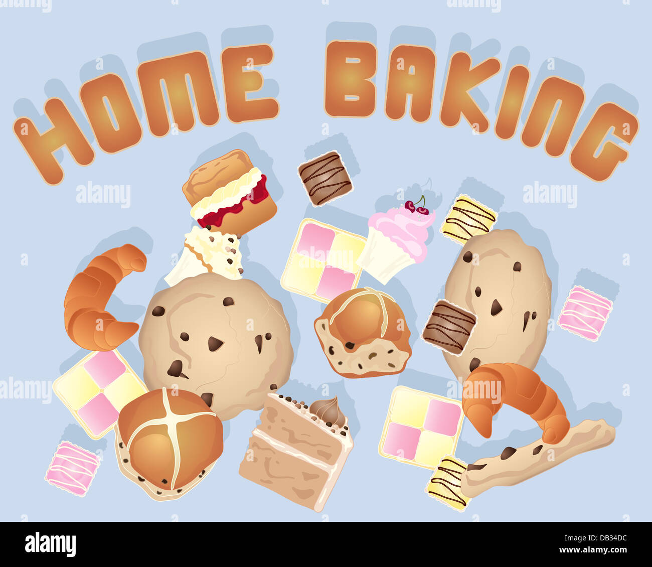 an illustration of a home baking background image with various cakes ...