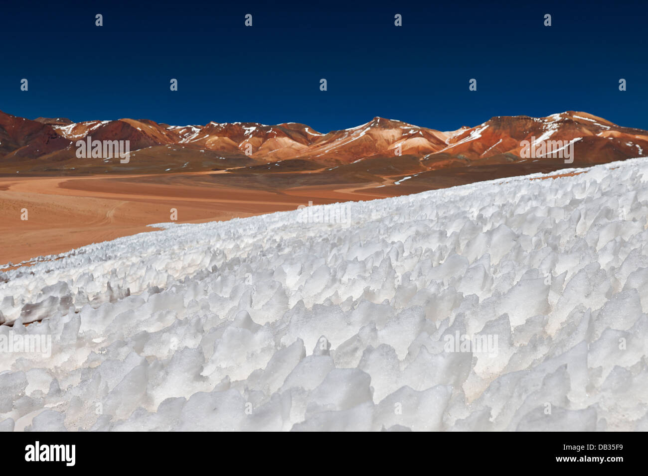 ice and snow structures in front of The Mountain of Seven Colors ...