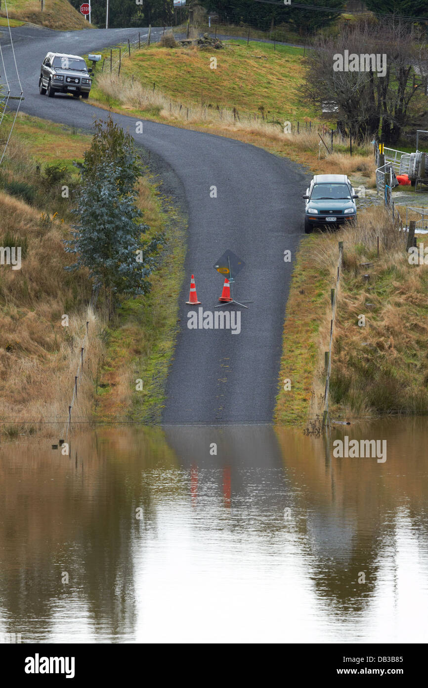 Flooded Precelly Street, Allanton, Taieri Plains, near Dunedin, South ...