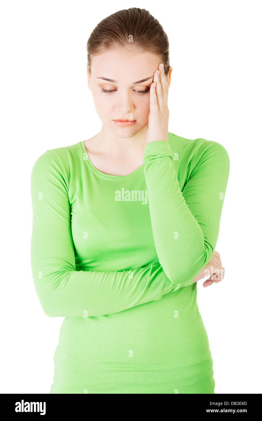 Young beautiful woman in depression, isolated on white Stock Photo - Alamy